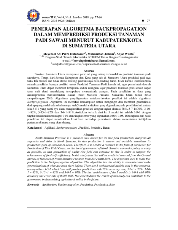Pdf Penerapan Algoritma Backpropagation Dalam Memprediksi Produksi