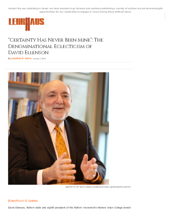 (PDF) Jonathan D. Sarna, “‘Certainty Has Never Been Mine’: The ...