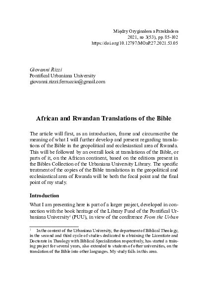 (PDF) African and Rwandan Translations of the Bible