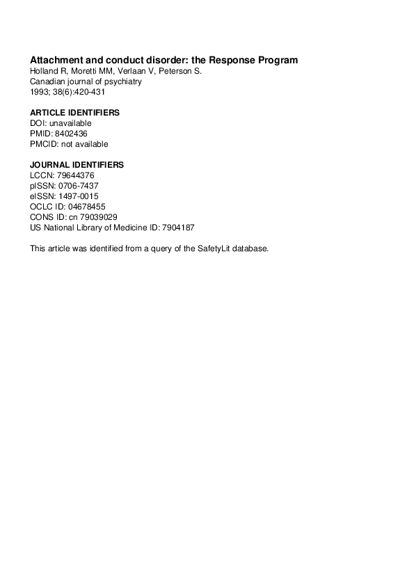 (PDF) Attachment and Conduct Disorder: The Response Program