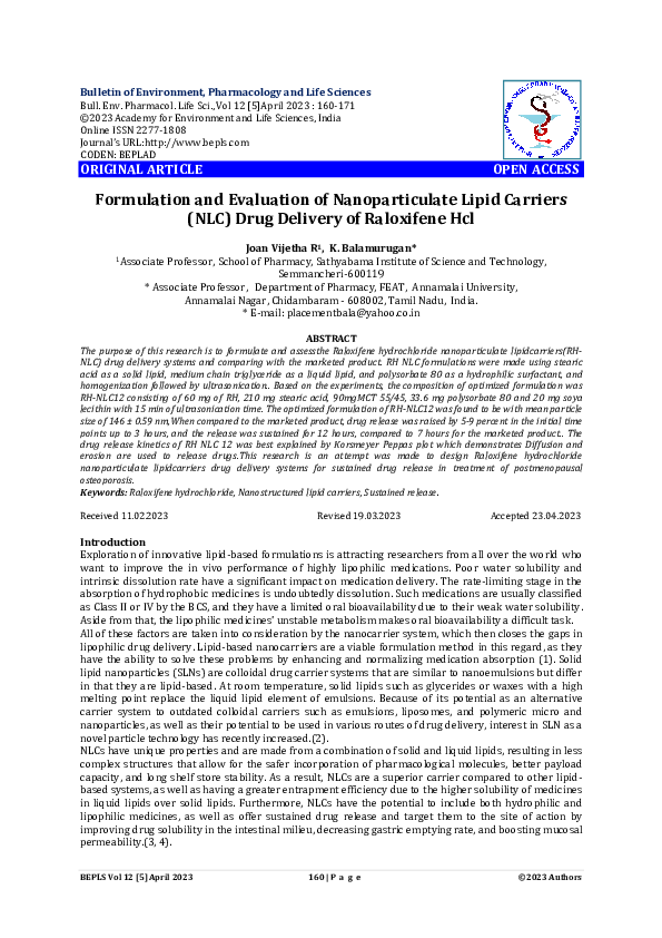 (PDF) Formulation and Evaluation of Nanoparticulate Lipid Carriers (NLC ...