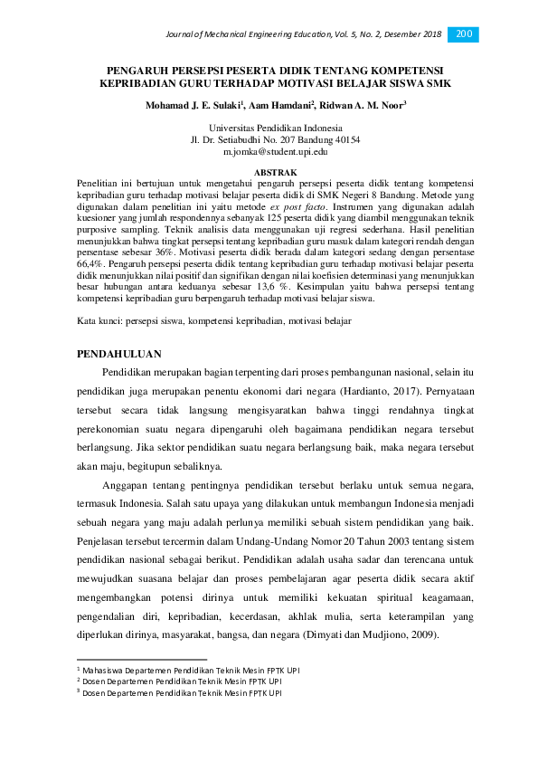 (PDF) Pengaruh Persepsi Peserta Didik Tentang Kompetensi Kepribadian Guru Terhadap Motivasi ...