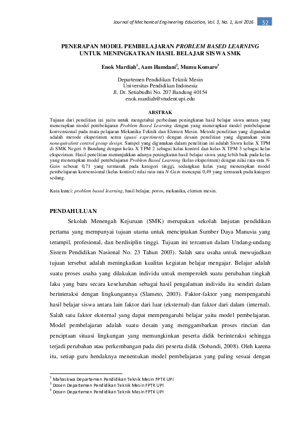 (PDF) Penerapan Model Pembelajaran Problem Based Learning Untuk ...