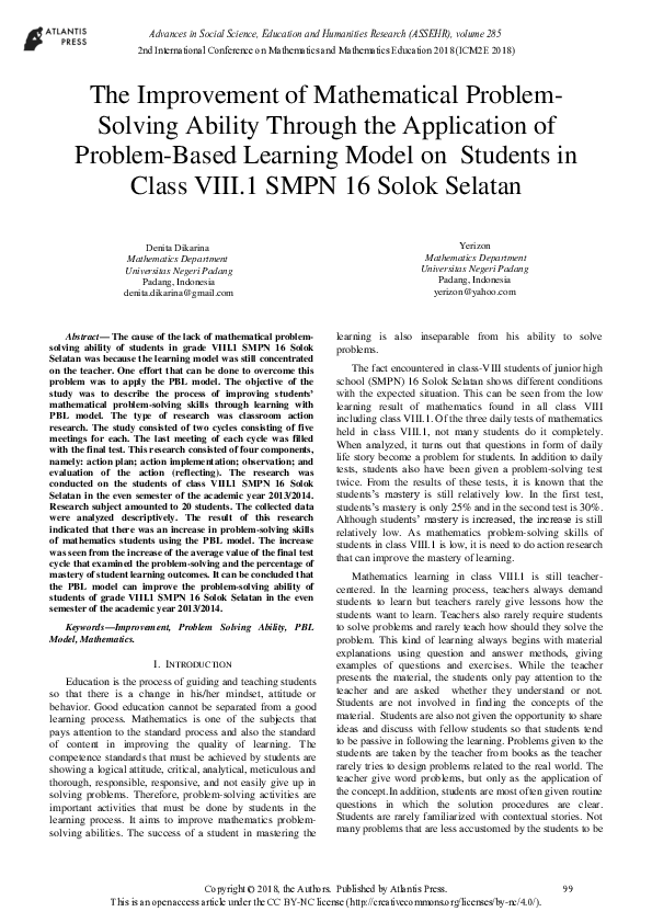 (PDF) The Improvement of Mathematical Problem-Solving Ability Through the Application of Problem ...