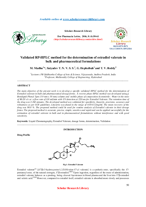 (PDF) Validated RP-HPLC method for the determination of estradiol valerate in bulk and ...
