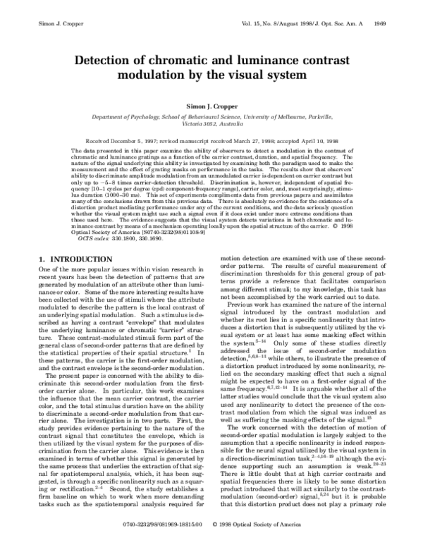 (PDF) Detection of chromatic and luminance contrast modulation by the ...