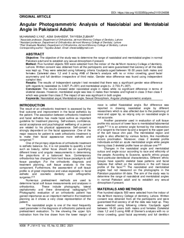 (PDF) Angular Photogrammetric Analysis of Nasiolabial and Mentolabial ...