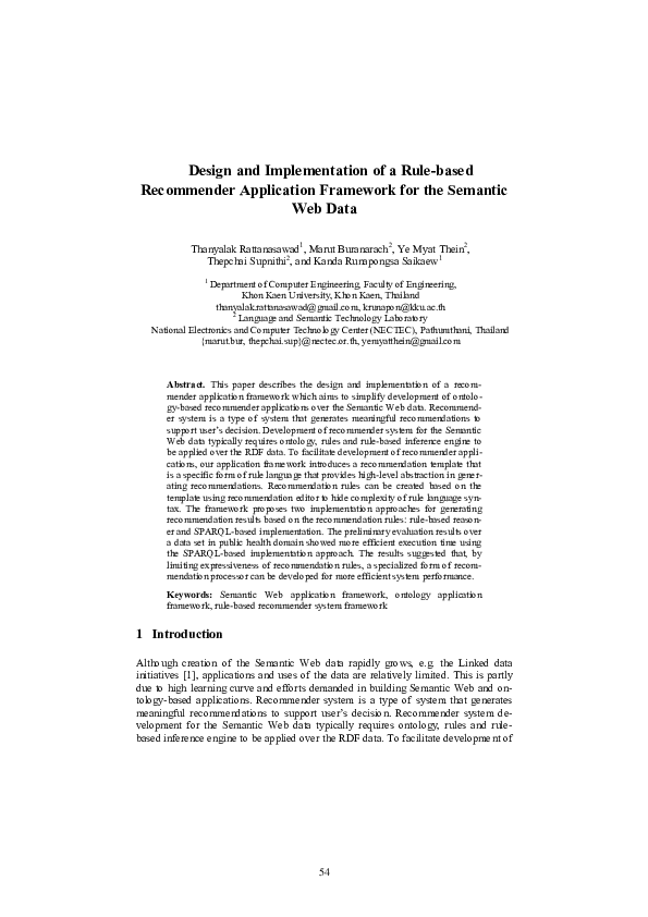 (PDF) Design and Implementation of a Rule-based Recommender Application Framework for the ...