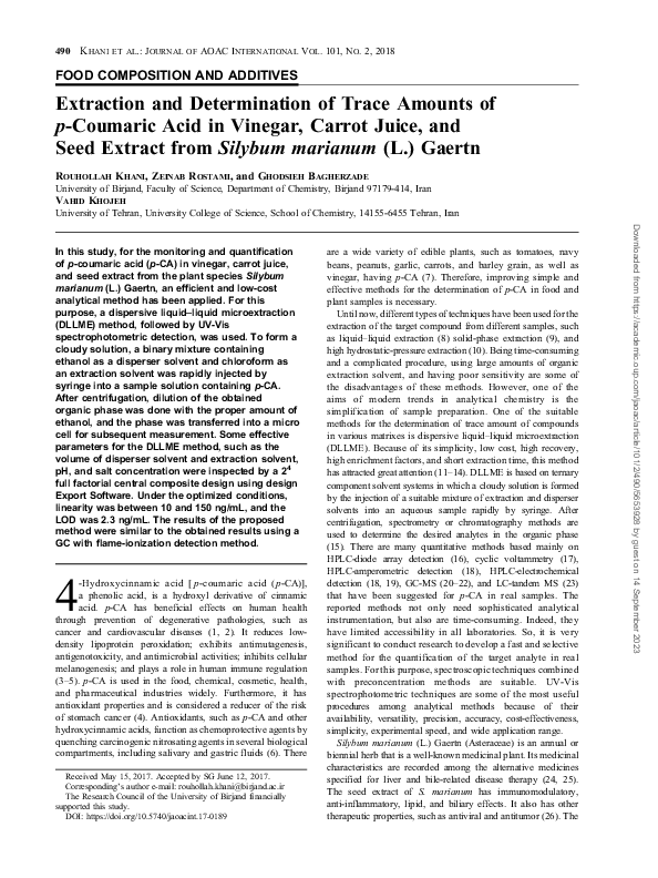 (PDF) Extraction and Determination of Trace Amounts of p-Coumaric Acid ...