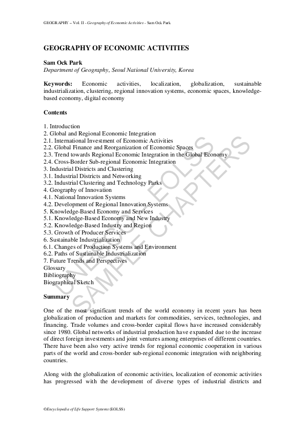 (PDF) Geography of Economic Activities