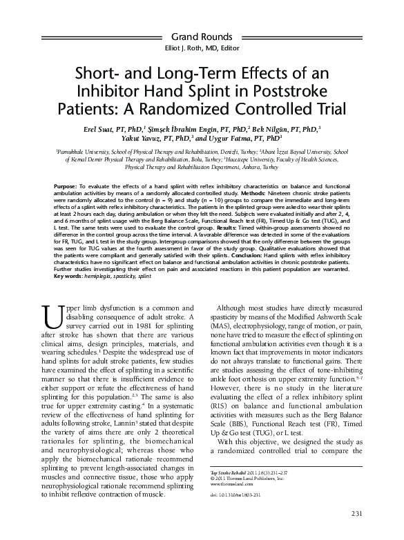(PDF) Short- and Long-Term Effects of an Inhibitor Hand Splint in ...