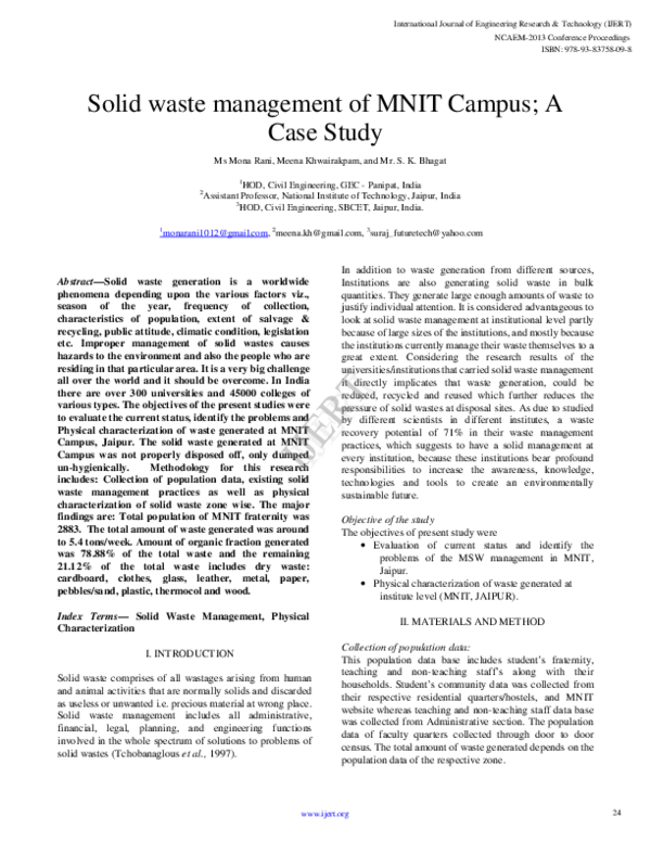 (PDF) Solid waste management of MNIT Campus; A Case Study