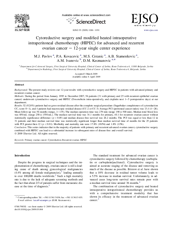 (PDF) Cytoreductive surgery and modified heated intraoperative ...