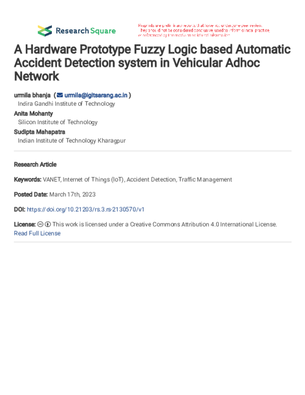 Pdf A Hardware Prototype Fuzzy Logic Based Automatic Accident Detection System In Vehicular