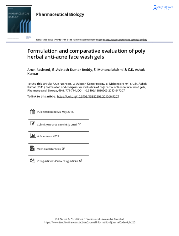 (PDF) Formulation and comparative evaluation of poly herbal anti-acne ...