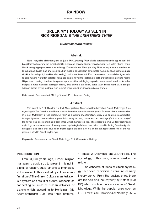 (PDF) Greek Mythology as Seen in Rick Riordan’s the Lightning Thief