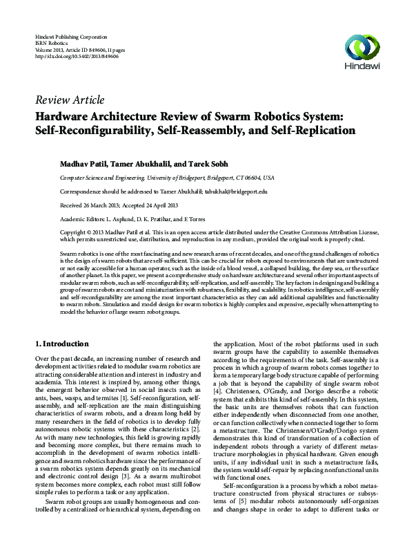 (PDF) Hardware Architecture Review of Swarm Robotics System: Self-Reconfigurability, Self ...