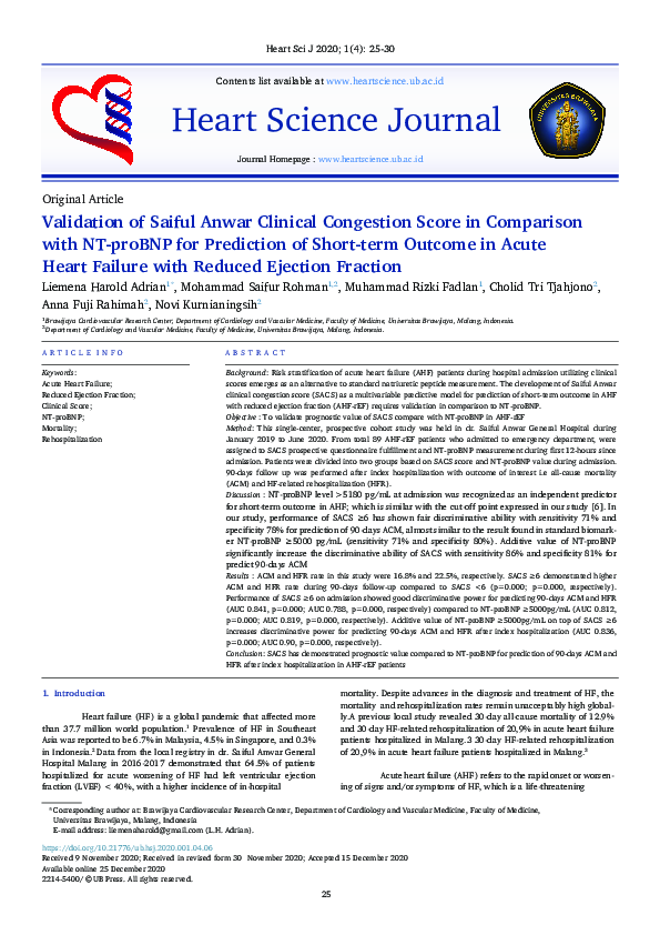 (PDF) Validation of Saiful Anwar Clinical Congestion Score in ...