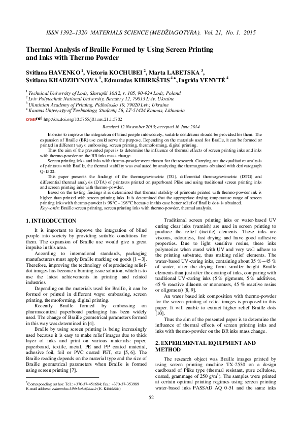 (PDF) Thermal Analysis of Braille Formed by Using Screen Printing and ...