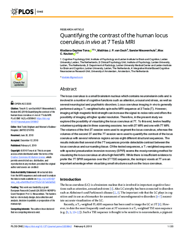 (PDF) Quantifying the contrast of the human locus coeruleus in vivo at ...