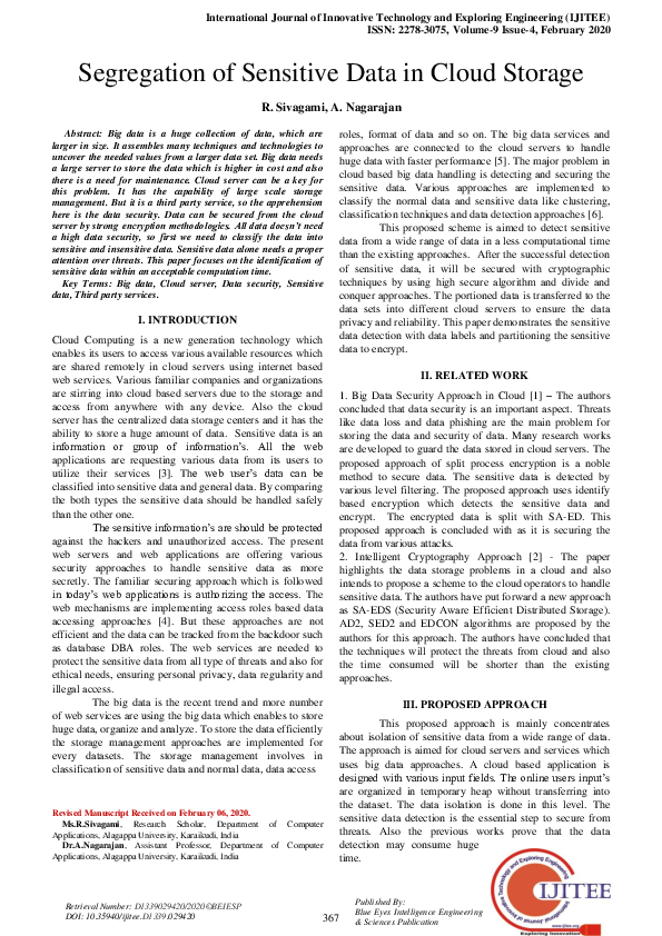 (PDF) Segregation of Sensitive Data in Cloud Storage