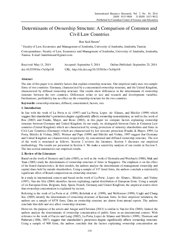 (PDF) Determinants of Ownership Structure: A Comparison of Common and ...