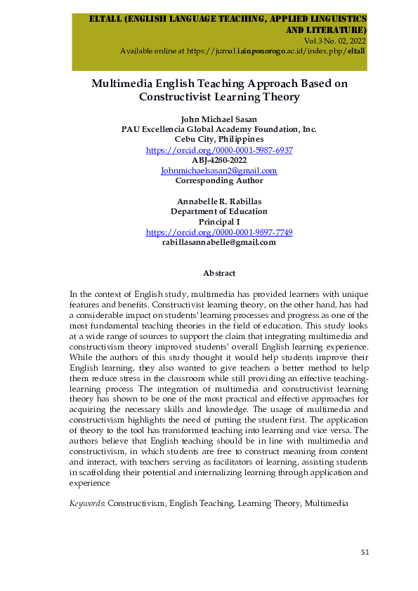 (PDF) Multimedia English Teaching Approach Based on Constructivist ...