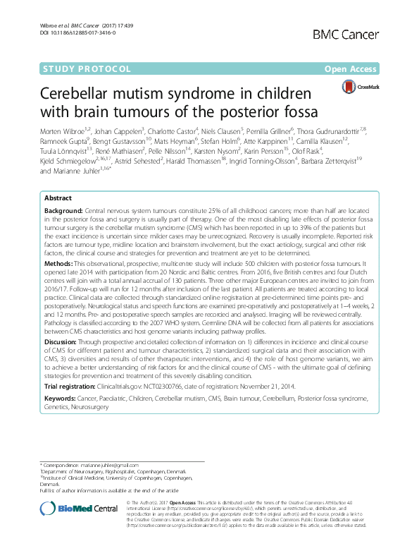(PDF) Cerebellar mutism syndrome in children with brain tumours of the ...