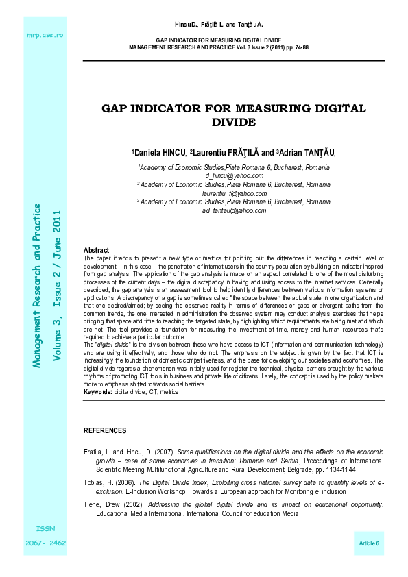 (PDF) Gap Indicator for Measuring Digital Divide