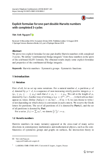 (PDF) One-Part Double Hurwitz Numbers and Hodge Integrals