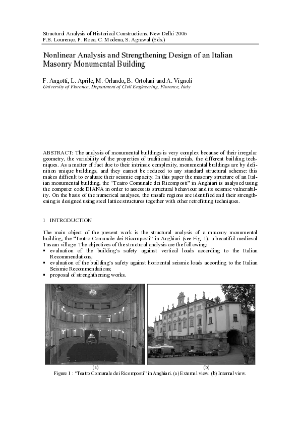 (PDF) Nonlinear Analysis and Strengthening Design of an Italian Masonry ...