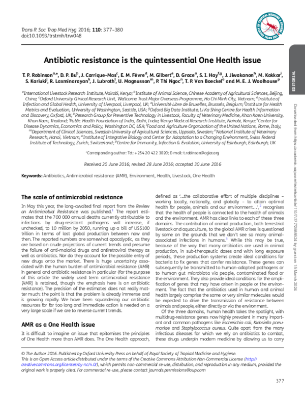 (PDF) Antibiotic resistance is the quintessential One Health issue