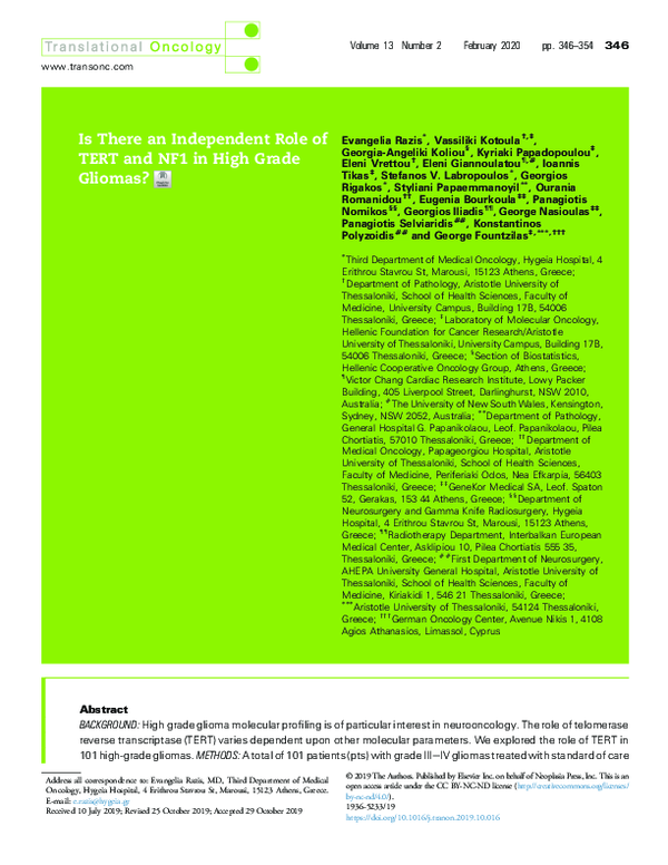 (PDF) Is There an Independent Role of TERT and NF1 in High Grade Gliomas?