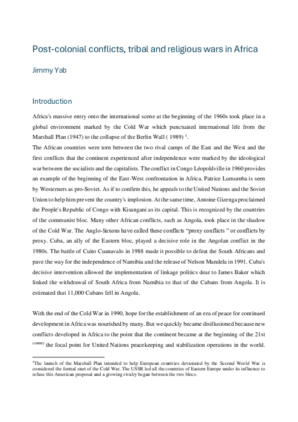 (PDF) Post-colonial conflicts, tribal and religious wars in Africa