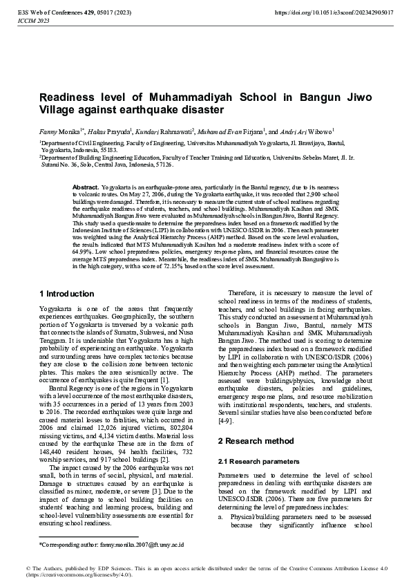 (PDF) Readiness level of Muhammadiyah School in Bangun Jiwo Village ...