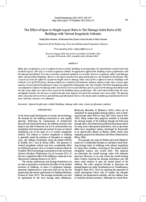 (PDF) The Effect of Span-to-Height Aspect Ratio to The Damage Index ...