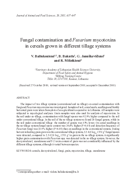 (PDF) Fungal contamination and Fusarium mycotoxins in cereals grown in ...