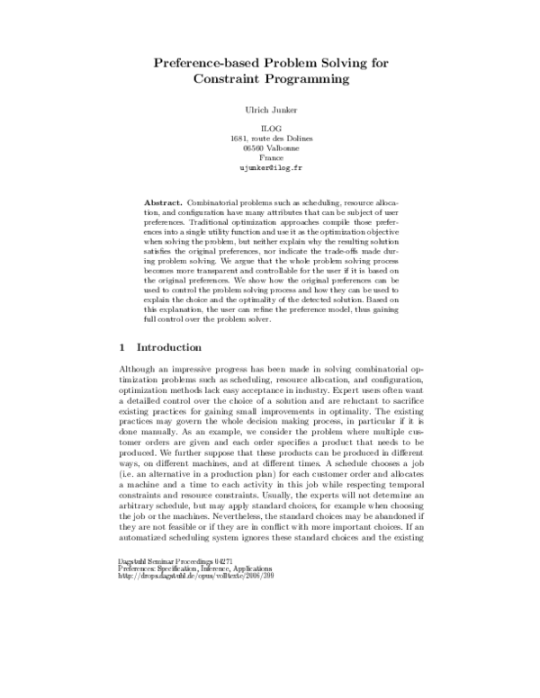 (PDF) Preference-Based Problem Solving for Constraint Programming