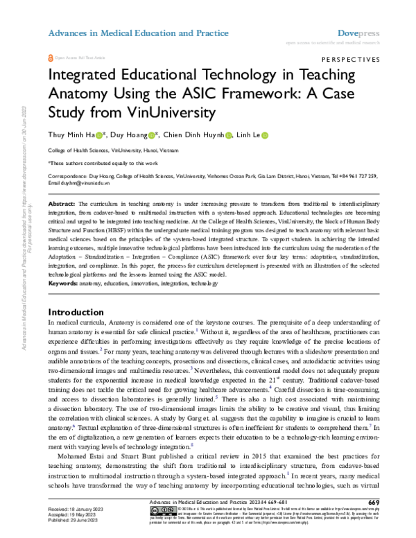 (PDF) Integrated Educational Technology in Teaching Anatomy Using the ASIC Framework: A Case ...