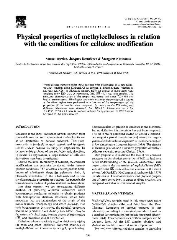 (PDF) Physical properties of methylcelluloses in relation with the ...