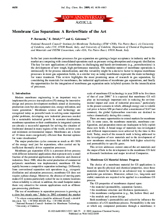 (PDF) Membrane Gas Separation: A Review/State of the Art