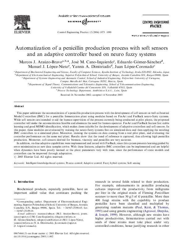 (PDF) Automatization of a penicillin production process with soft sensors and an adaptive ...
