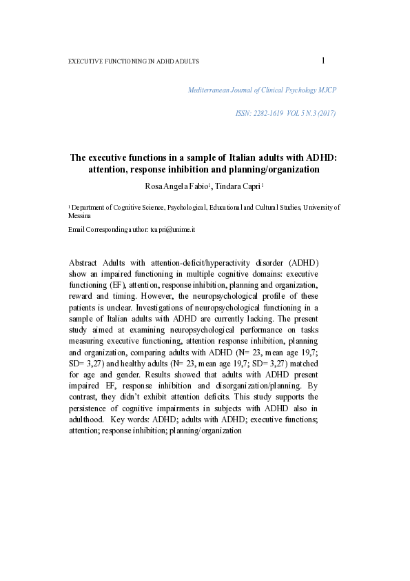 (PDF) The executive functions in a sample of Italian adults with ADHD: attention, response ...