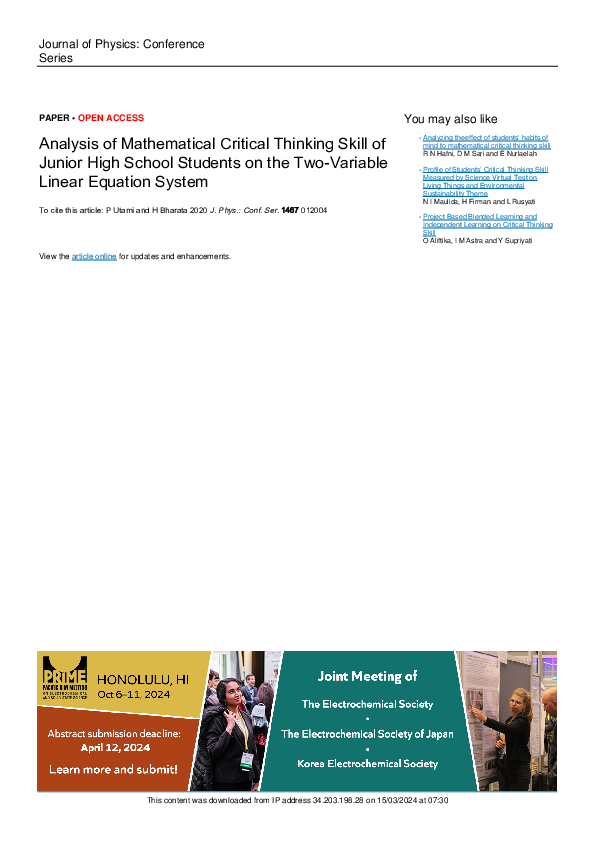 (PDF) Analysis of Mathematical Critical Thinking Skill of Junior High ...