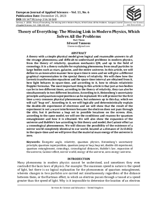 (PDF) Theory of Everything: The Missing Link in Modern Physics, Which ...