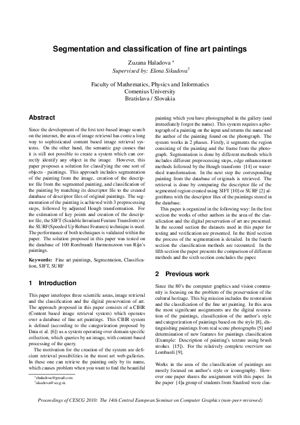 (PDF) Segmentation and classification of fine art paintings