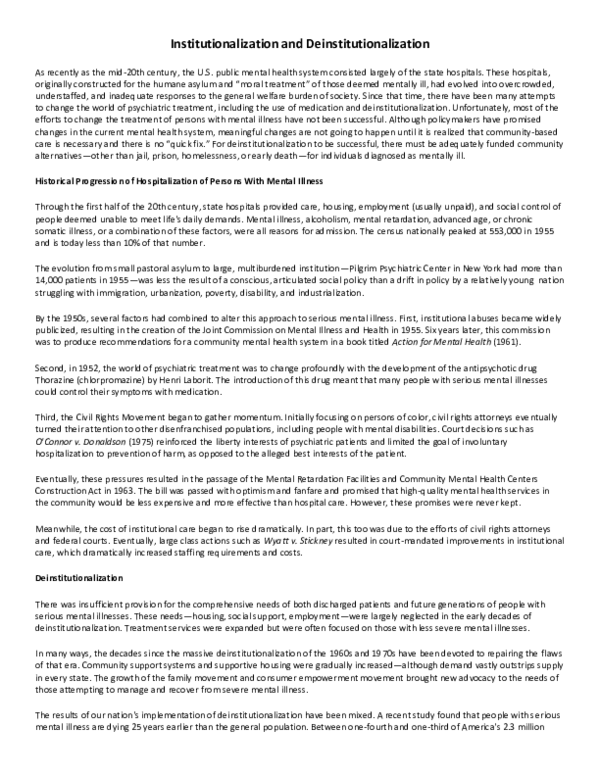 (PDF) Institutionalization and Deinstitutionalization