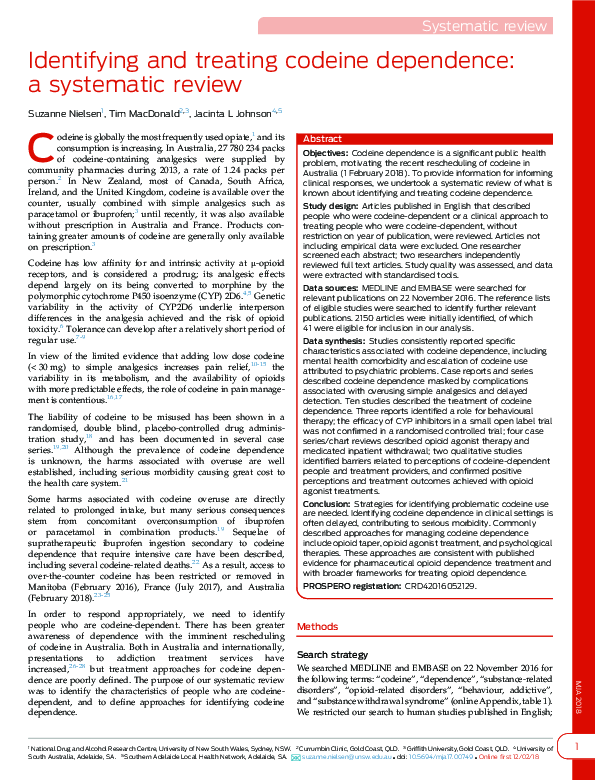 (PDF) Identifying and treating codeine dependence: a systematic review