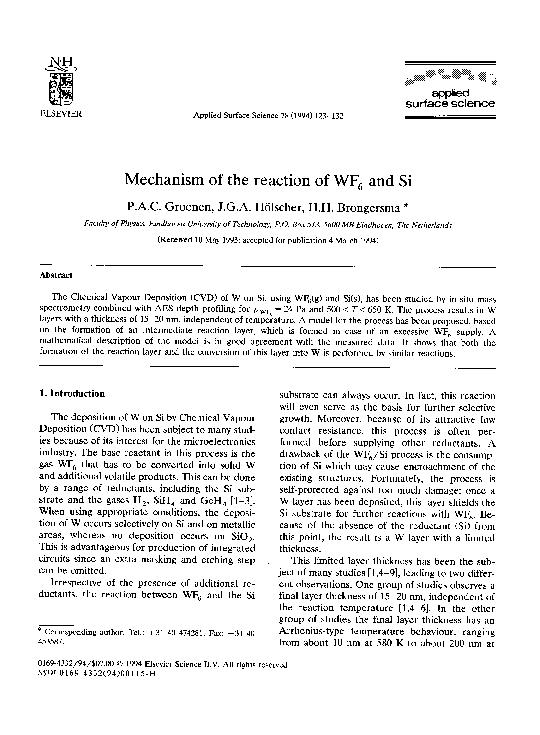 (PDF) Mechanism of the reaction of WF6 and Si