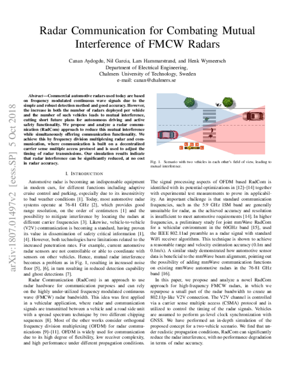 (PDF) Radar Communication for Combating Mutual Interference of FMCW Radars